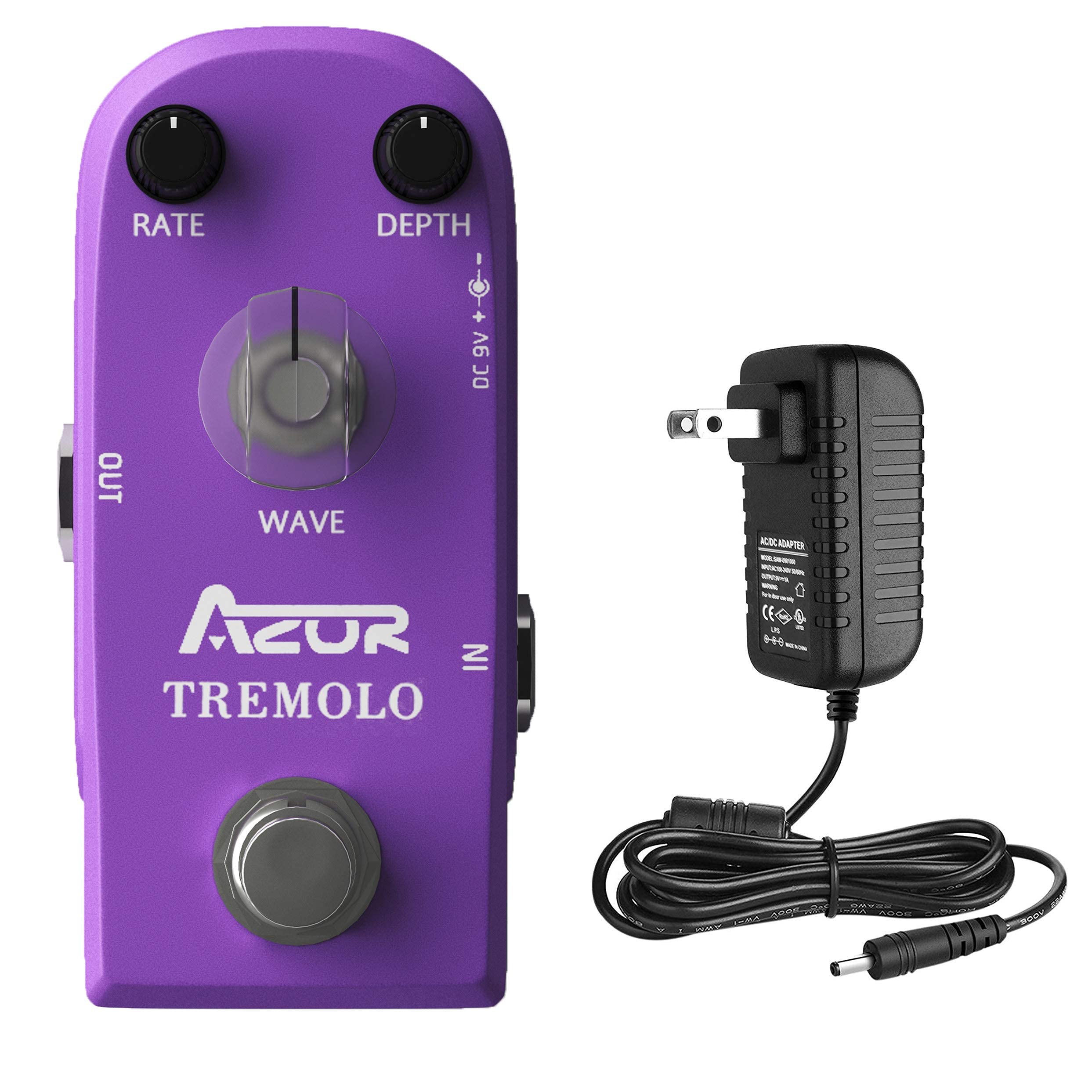 AZOR Mini Pedal Tremolo Classic Guitar Effect Pedal with Power Adapter Super Mini