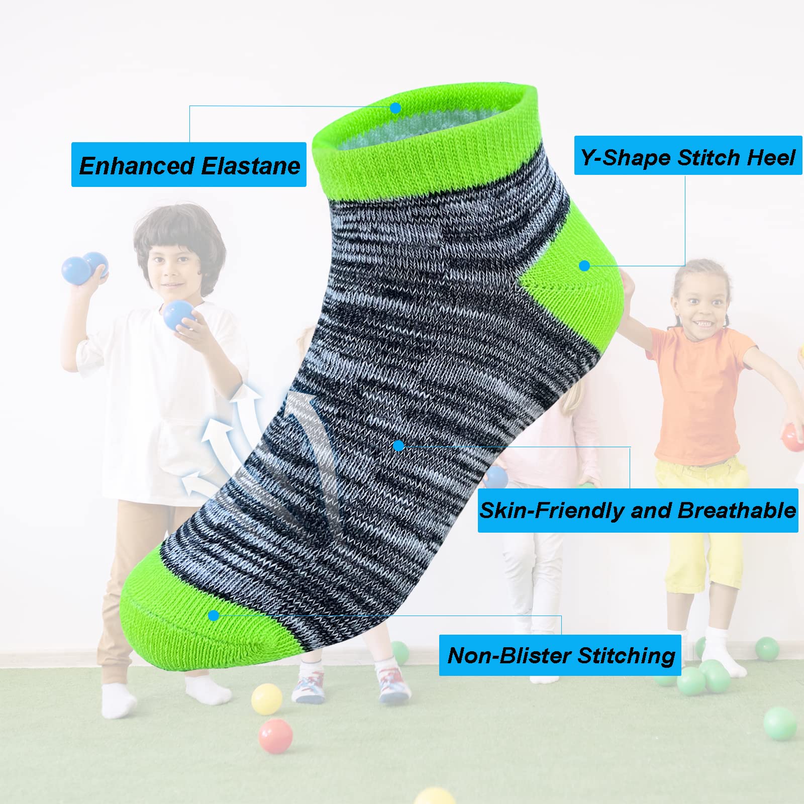 Tsmollyu boy socks 15 Pairs Kids' Low Cut Socks Half Cushion Sport Ankle Athletic Socks for Boys Girls Size Age 2-8 Years(6-8 Years)