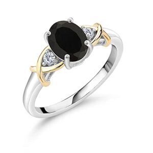 gem stone king 2 tone 10k yellow gold and 925 sterling silver black onyx and white lab grown diamond ring for women (1.68 cttw, gemstone birthstone, available in size 5, 6, 7, 8, 9)