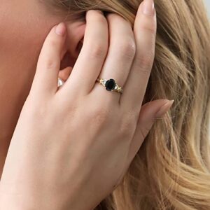 Gem Stone King 2 Tone 10K Yellow Gold and 925 Sterling Silver Black Onyx and White Lab Grown Diamond Ring For Women (1.68 Cttw, Gemstone Birthstone, Available In Size 5, 6, 7, 8, 9)