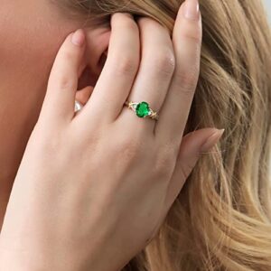 Gem Stone King 10K Yellow Gold and 925 Sterling Silver Green Nano Emerald and Lab Grown Diamond Engagement Ring For Women | 0.83 Cttw | Oval 8X6MM | Size 5-9