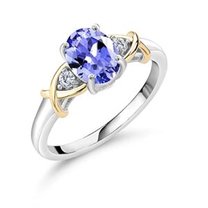 gem stone king 10k yellow gold and 925 sterling silver blue tanzanite and white lab grown diamond ring for women (1.24 cttw, december gemstone birthstone, available in size 5,6,7,8,9)