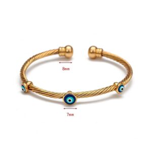 TEEPOLLO Evil Eye Bracelets Bangles-Turkey Lucky 14k Gold Silver Plated Evil Eye Bracelets-Blue Evil Eye Protection Bangles Bracelets Stacks for Women Girls (Set of 2)