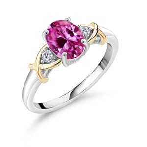 gem stone king 1.73 cttw 2 tone 10k yellow gold and 925 sterling silver pink created sapphire and white lab grown diamond engagement ring for women | oval 8x6mm | available in size 5,6,7,8,9