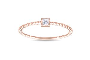 1/20ct mini princess-cut diamond twisted braided band stacking minimalist engagement ring in 10k rose gold, 0.06 cttw ring size-4