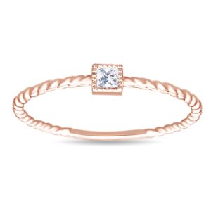 1/20CT Mini Princess-Cut Diamond Twisted Braided Band Stacking Minimalist Engagement Ring in 10k Rose Gold, 0.06 CTTW Ring Size-4