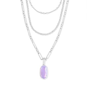 Kendra Scott Elisa Triple Adjustable Length Strand Necklace for Women, Fashion Jewelry, Rhodium-Plated, Matte Iridescent Lilac