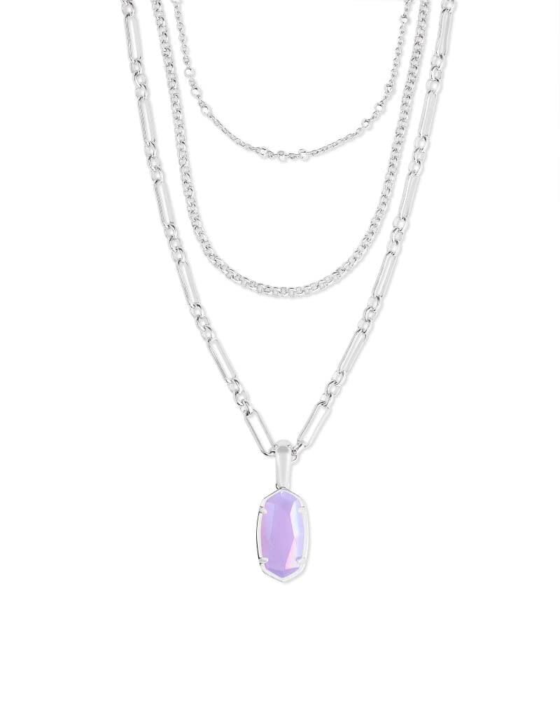 Kendra Scott Elisa Triple Adjustable Length Strand Necklace for Women, Fashion Jewelry, Rhodium-Plated, Matte Iridescent Lilac