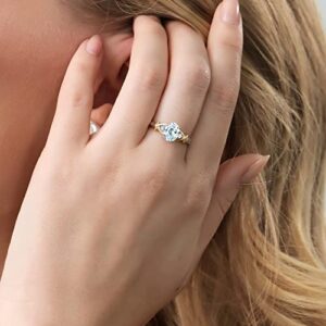 Gem Stone King 2 Tone 10K Yellow Gold and 925 Sterling Silver Sky Blue Aquamarine and White Lab Grown Diamond Ring For Women (1.28 Cttw, Available in Size 5,6,7,8,9)