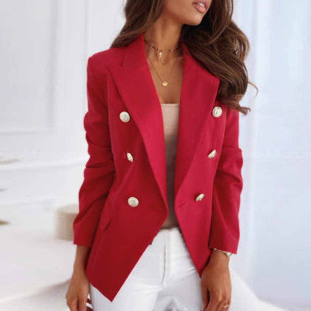 WUAI-Women Casual Blazers Plus Size Long Sleeve Open Front Work Office Fitted Suit Jackets with Pockets(Red,X-Large)