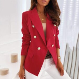 WUAI-Women Casual Blazers Plus Size Long Sleeve Open Front Work Office Fitted Suit Jackets with Pockets(Red,X-Large)