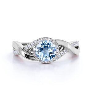 pb collection solitaire aquamarine & cz infinity engagement promise ring in 925 sterling silver 6