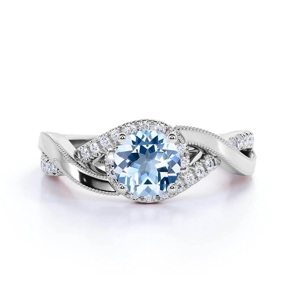 PB Collection Solitaire Aquamarine & CZ Infinity Engagement Promise Ring in 925 Sterling Silver 6