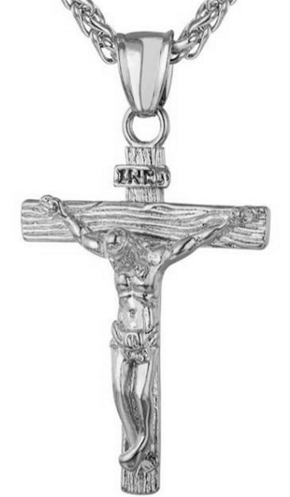 JTTBIGV Stainless Steel Jesus Christ INRI Crucifix Cross Pendant Necklace 30inch Long Chain