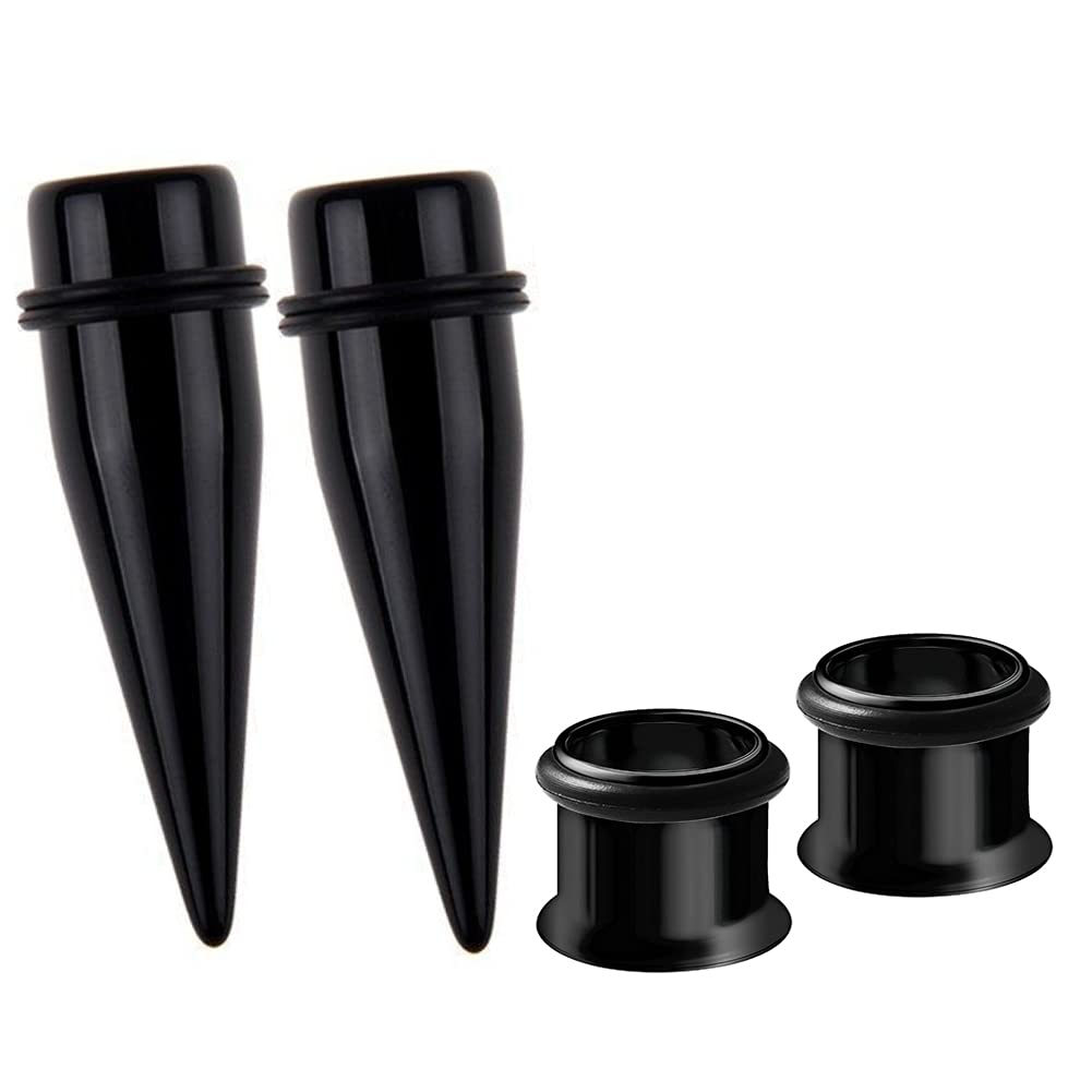 Bngukju Pairs 7/16" 11MM Black Tapers + 316L Steel Tunnels Ear Stretching Kit gauges Gauging (Black 7/16"(11MM))