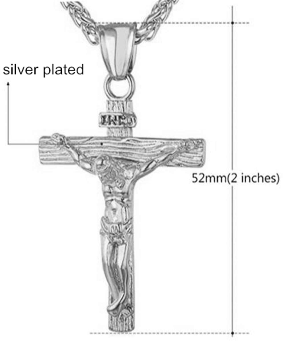 JTTBIGV Stainless Steel Jesus Christ INRI Crucifix Cross Pendant Necklace 30inch Long Chain