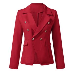 WUAI-Women Casual Blazers Plus Size Long Sleeve Open Front Work Office Fitted Suit Jackets with Pockets(Red,X-Large)