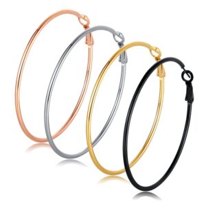 4 pairs big hoop earrings for women, 316l stainless steel hypoallergenic hoop earrings silver plated 14k gold plated rose gold plated black gold plated earrings set(60mm)