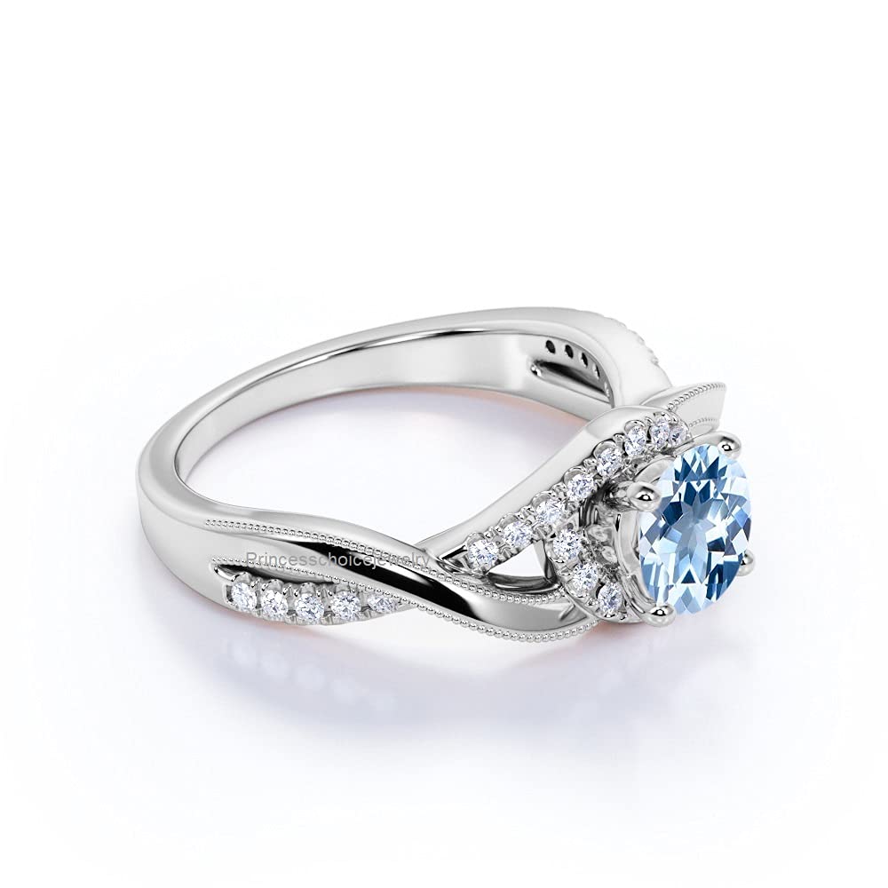 PB Collection Solitaire Aquamarine & CZ Infinity Engagement Promise Ring in 925 Sterling Silver 6