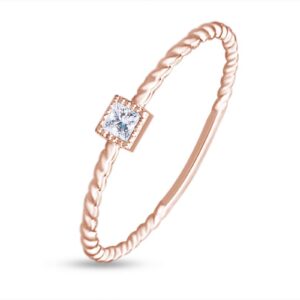 1/20CT Mini Princess-Cut Diamond Twisted Braided Band Stacking Minimalist Engagement Ring in 10k Rose Gold, 0.06 CTTW Ring Size-4