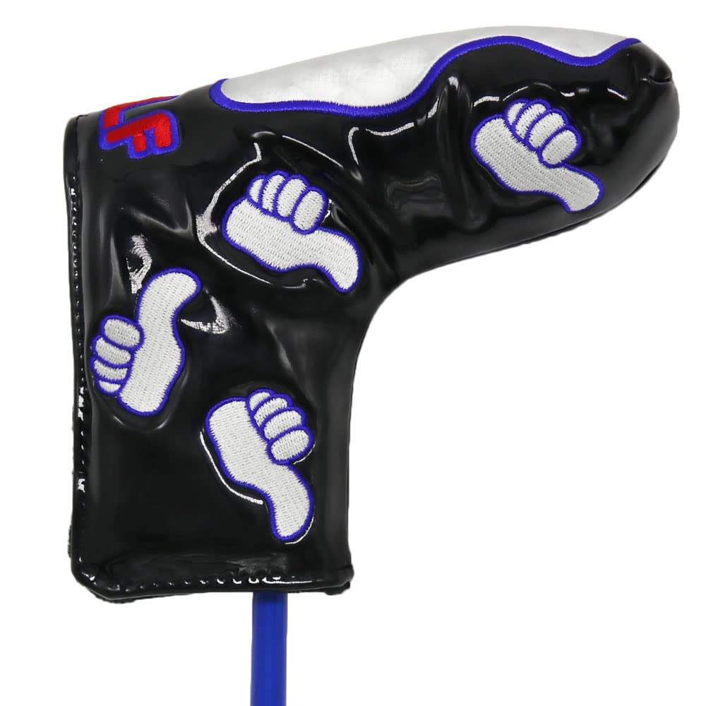 Seacloud Thumb Up Golf Blade Putter Headcover with V- Closure PU Leather Head Cover for Golf Putter Club Head Black