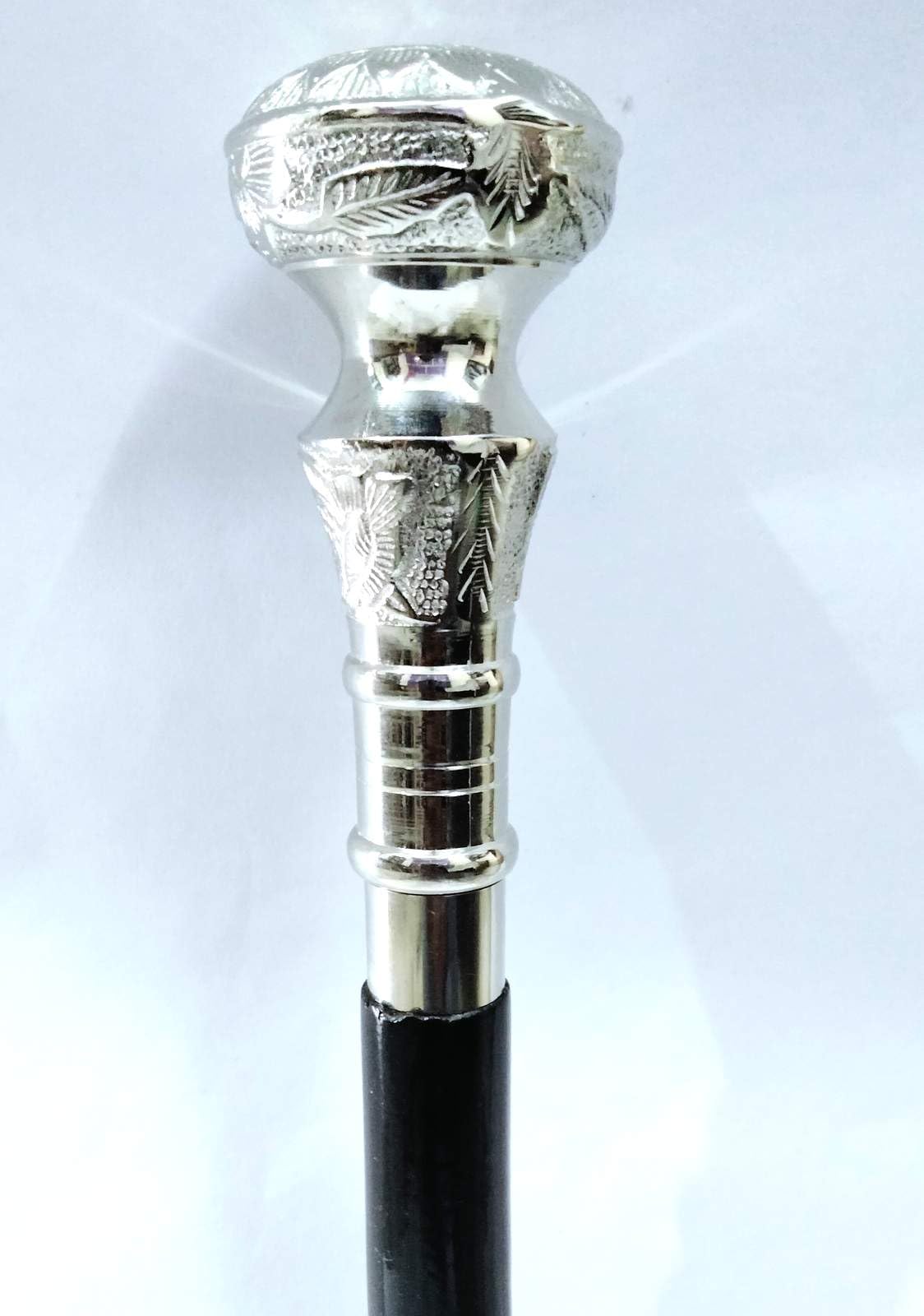 Antique home Nautical Gift Shop Handmade Brass Victorian Handle Wooden Walking Stick Cane A. silver