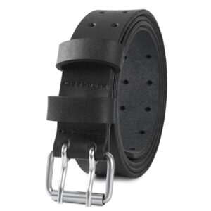 pbf double prong leather work belts for men | 38mm wide | heavy duty | real leather belt (xxl for waist 52" - 56", black)