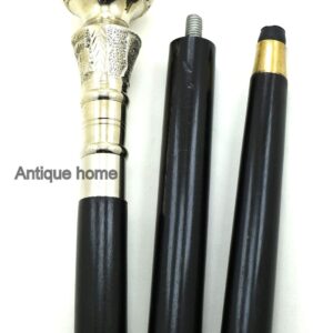 Antique home Nautical Gift Shop Handmade Brass Victorian Handle Wooden Walking Stick Cane A. silver