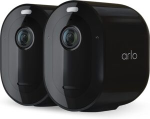 arlo pro 4 spotlight camera - 2 pack - wireless security, 2k video & hdr, color night vision, 2 way audio, wire-free, direct to wifi no hub needed, black - vmc4250b