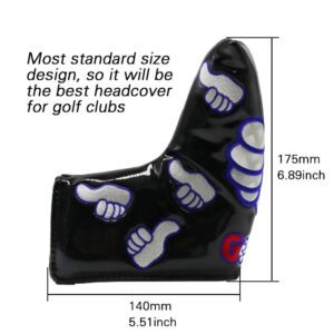 Seacloud Thumb Up Golf Blade Putter Headcover with V- Closure PU Leather Head Cover for Golf Putter Club Head Black