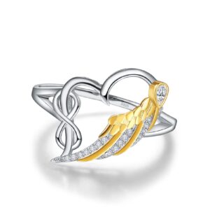 oliviaso women angel wing ring, infinity heart ring for women, 925 sterling silver ring for women, statement rings for women size 7