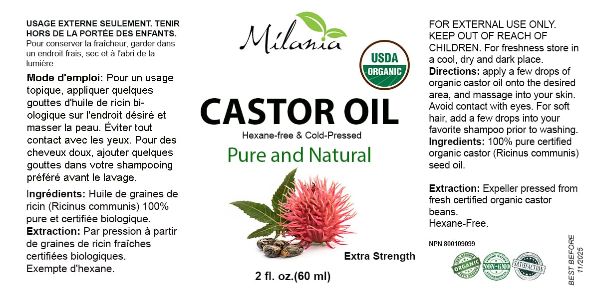 Premium Organic Castor Oil (2 fl. oz.) - Pure Cold-Pressed Beauty & Skincare Serum - Eyelash & Eyebrow Hair Growth Enhancer