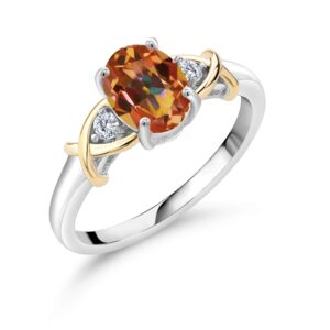 gem stone king 2 tone 10k yellow gold and 925 sterling silver ecstasy mystic topaz and lab grown diamond women ring (1.58 cttw, available in size 5,6,7,8,9)