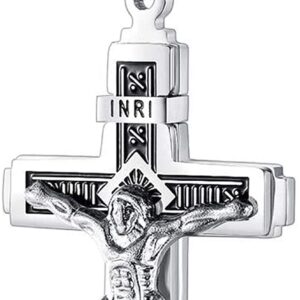 JTTBIGV Catholic Jesus Christ on INRI Cross Crucifix Gold Silver Tone stainless steel Pendant Necklace 24" Chain