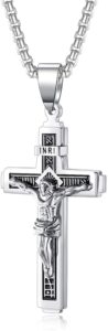 jttbigv catholic jesus christ on inri cross crucifix gold silver tone stainless steel pendant necklace 24" chain