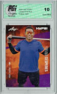 yoelqui cespedes 2020 leaf hype! #42 purple blank back 1/1 rookie card pgi 10