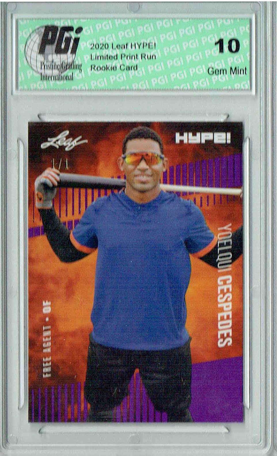 Yoelqui Cespedes 2020 Leaf HYPE! #42 Purple Blank Back 1/1 Rookie Card PGI 10