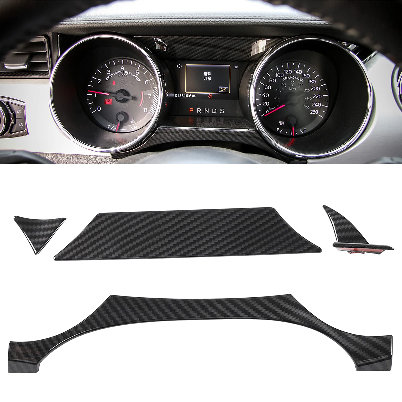 RT-TCZ Carbon Fiber Dashboard Instrument Panel Trim Frame Cover Interior Accessories for Ford Mustang 2015-2018