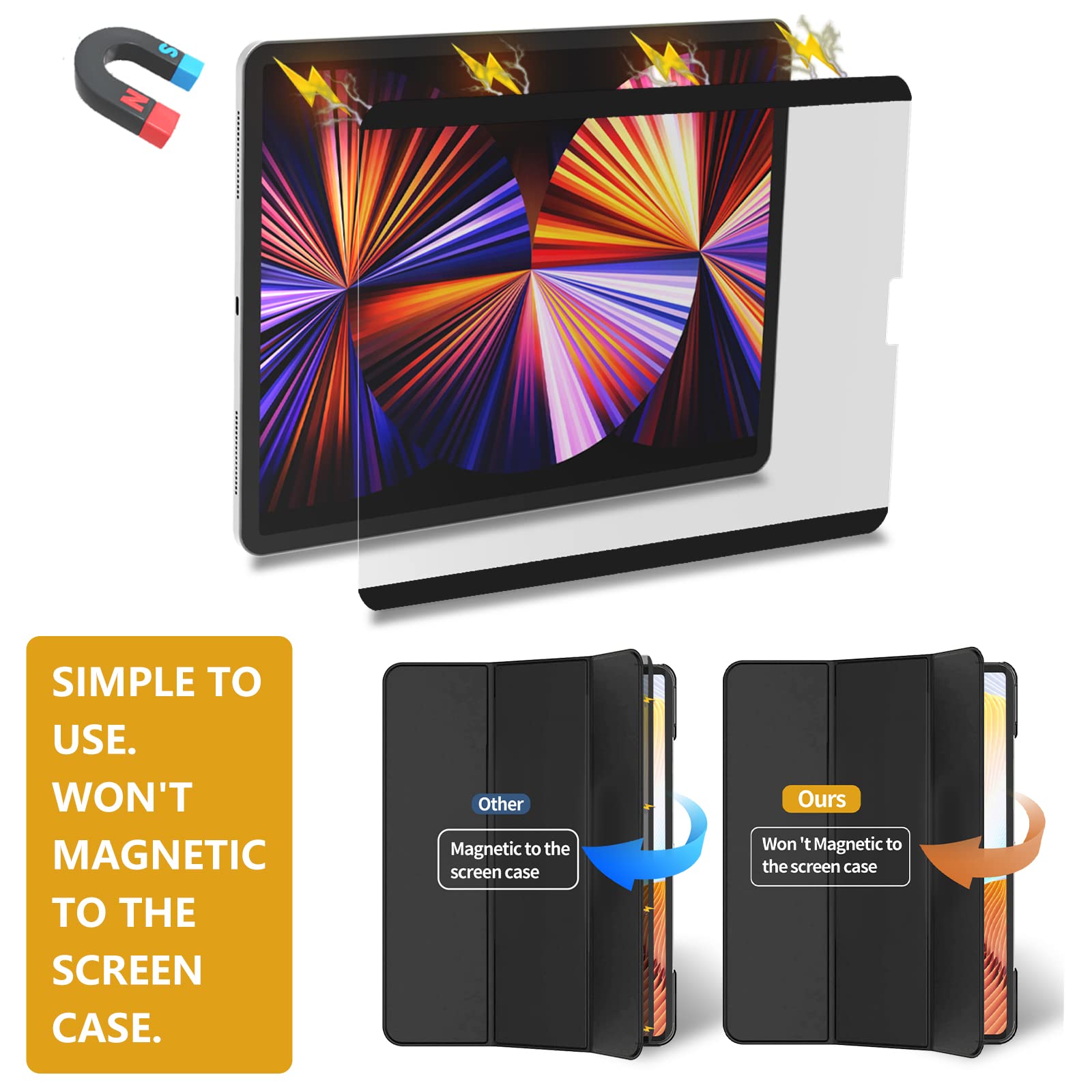 HAOLOCM Magnetic Like Paper Screen Protector for iPad Pro 12.9-Inch (2022/2021/2020), Removable iPad Pro 12.9 Matte Screen Protector Anti-Glare Blue Light Reusable iPad Pro 2022 Screen Protector