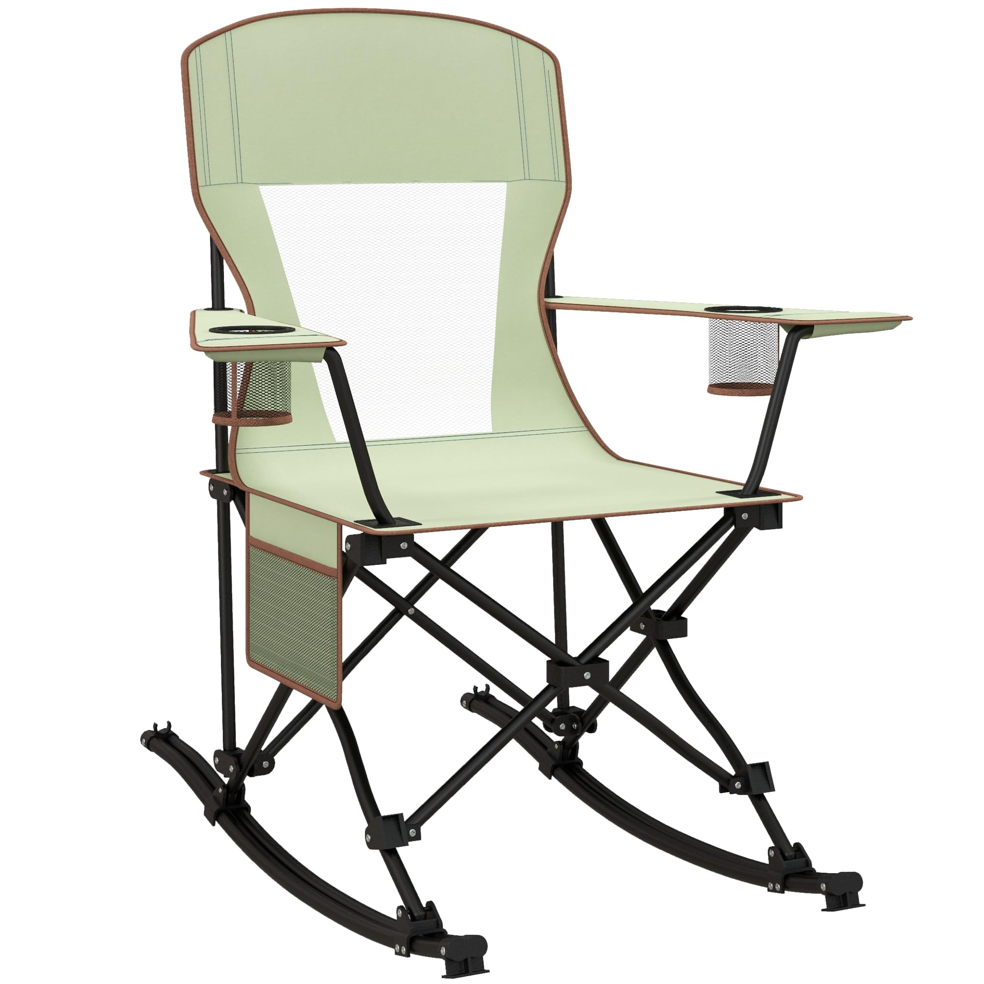 Outsunny Outdoor Rocking Chair Folding Camping Chair Portable Rocker with Armrests, Side Cup Holders, & Carry Bag, Green