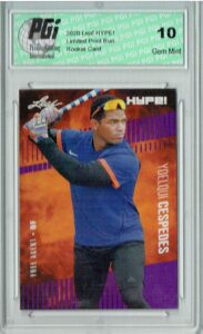 yoelqui cespedes 2020 leaf hype! #42a purple blank back 1/1 rookie card pgi 10