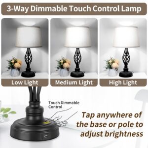 COSTUBE Set of 2 Touch Control 3-Way Dimmable Table Lamp with Switch, Bedside Lamp with USB Port AC Outlet Nightstand Lamp with Fabric Shade for Living Room Bedroom, Daylight White Bulbs Included