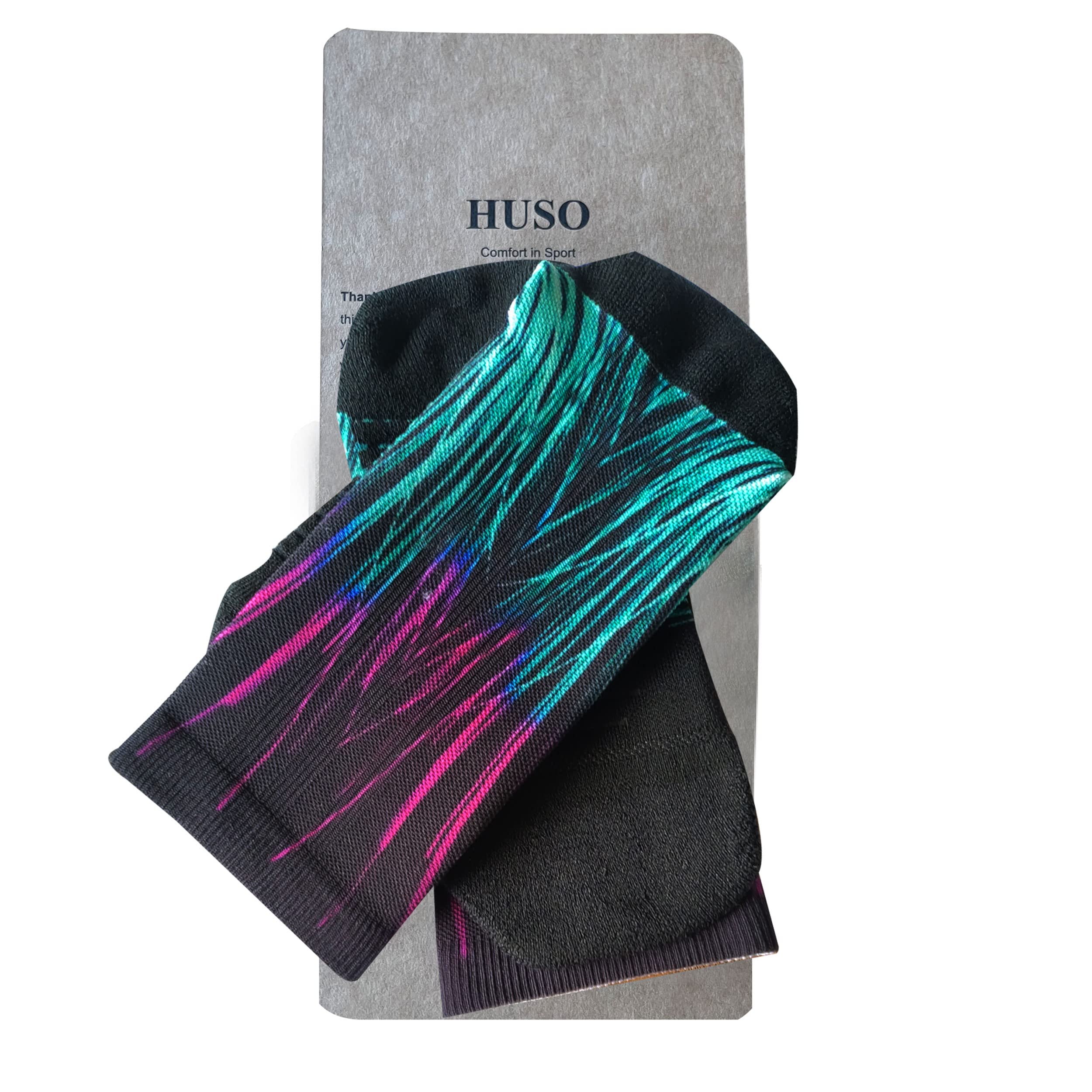 HUSO Cycling Socks for Men Women Mens Summer Lightweight Biking Hiking Socks Funny Colorful Tie Dye Seamless Sports Crew Socks 6 Pairs (Multicolor, L/XL)