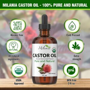 Premium Organic Castor Oil (2 fl. oz.) - Pure Cold-Pressed Beauty & Skincare Serum - Eyelash & Eyebrow Hair Growth Enhancer