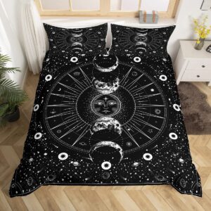 manfei sun moon comforter cover set stars space psychedelic duvet cover black and white bedding set 3pcs for kids boys teens microfiber bedspread cover with 2 pillow cases(no comforter) full size