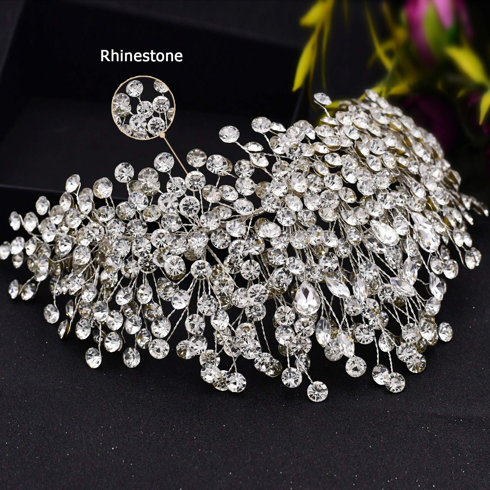 ULAPAN HP376 Silver Rhinestone Wedding Headpiece for Women Handmade Bridal Headband Hair Accessories (Headwear