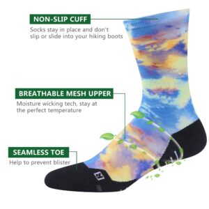 HUSO Cycling Socks for Men Women Mens Summer Lightweight Biking Hiking Socks Funny Colorful Tie Dye Seamless Sports Crew Socks 6 Pairs (Multicolor, L/XL)