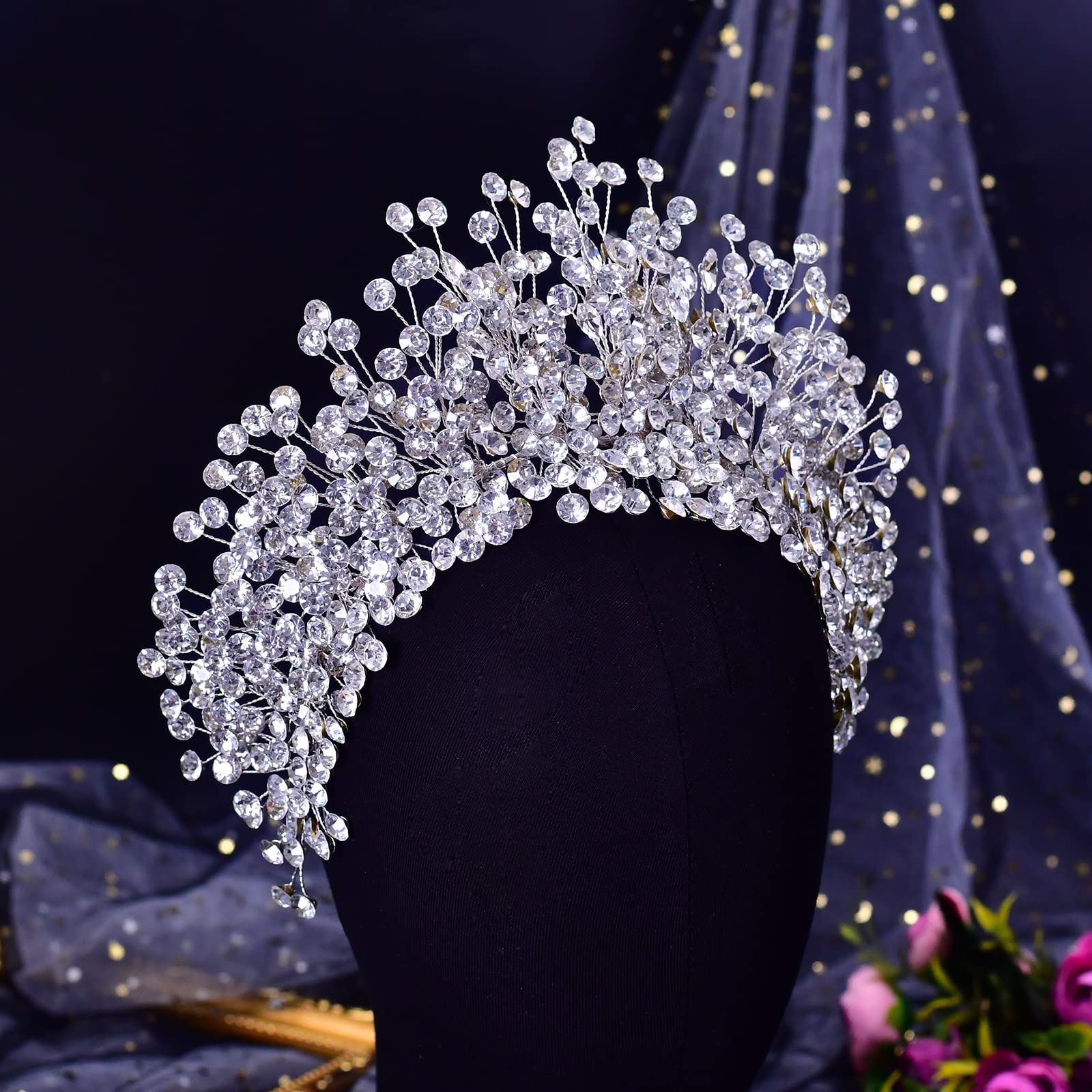 ULAPAN HP376 Silver Rhinestone Wedding Headpiece for Women Handmade Bridal Headband Hair Accessories (Headwear