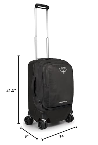 Osprey Transporter Hybrid Carry On Luggage, 4 Spinner Wheels, 22"/36L, Black