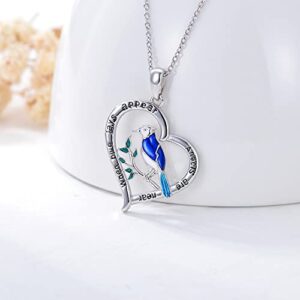 LONAGO 925 Sterling Silver Blue Jay Necklace Bluebird of Happiness Pendant Jewelry Our Love Never Dies Gifts for Women Mom (Blue Jay)